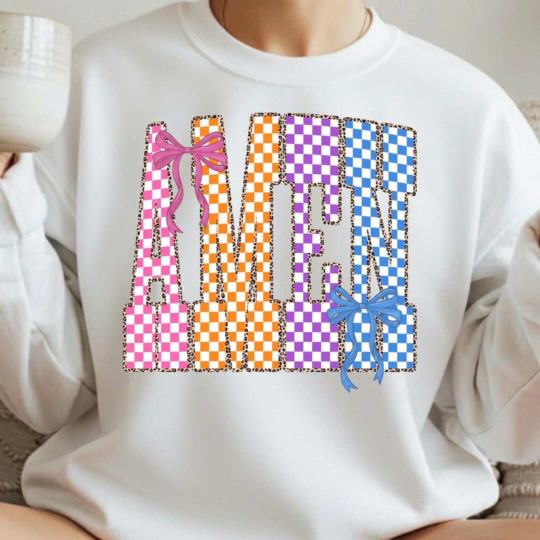 Preppy Amen Easter PNG: Retro Checkered Religious Sublimation ...