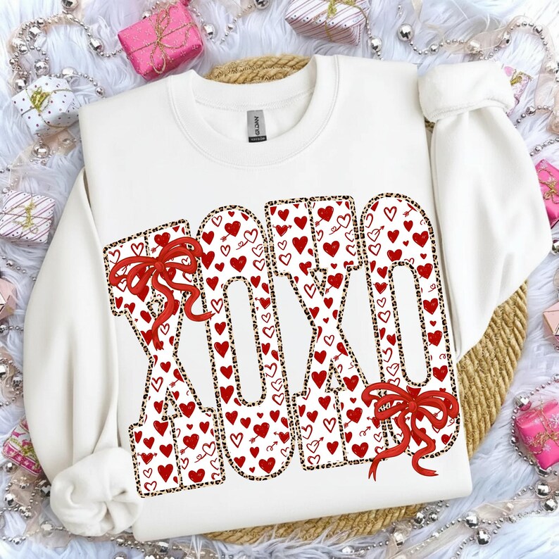 Preppy XOXO Valentine PNG, Pink Red Heart Coquette Design, Valentines ...