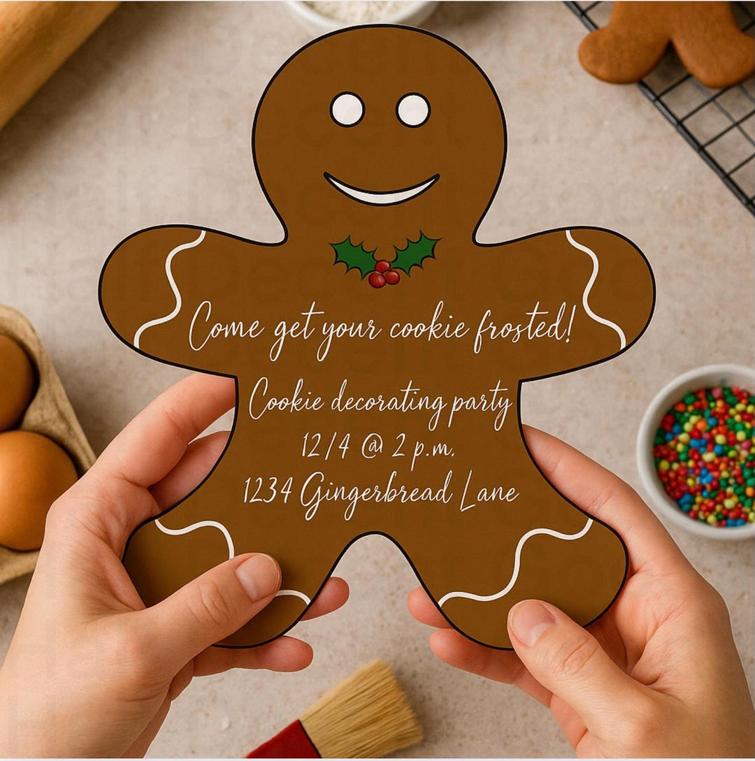 Editable Gingerbread Man Christmas Cookie Party Invitation Template - Etsy