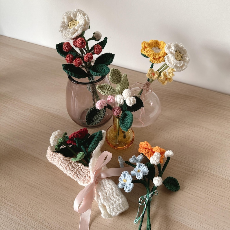 Crochet Mini Flower Bouquet | Handmade Cotton Yarn Floral Keepsake Gift ...