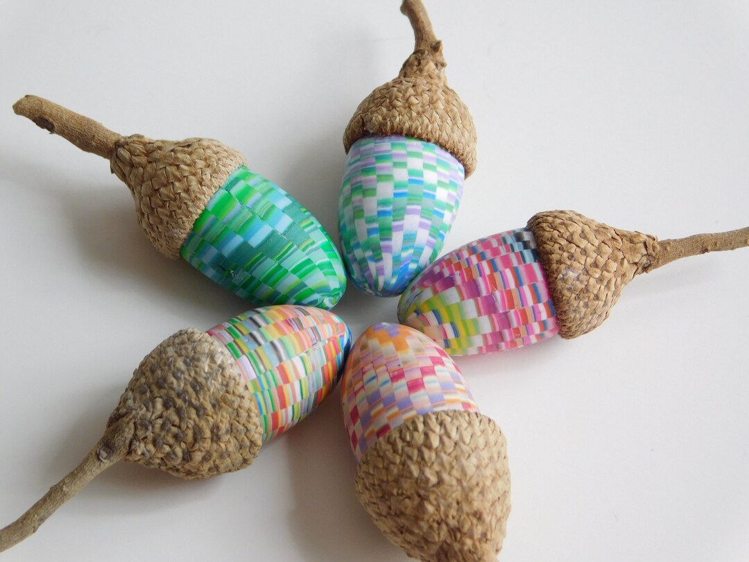 Colorful Decorative Acorns, Set of 5 Polymer Clay Bargello Pattern - Etsy