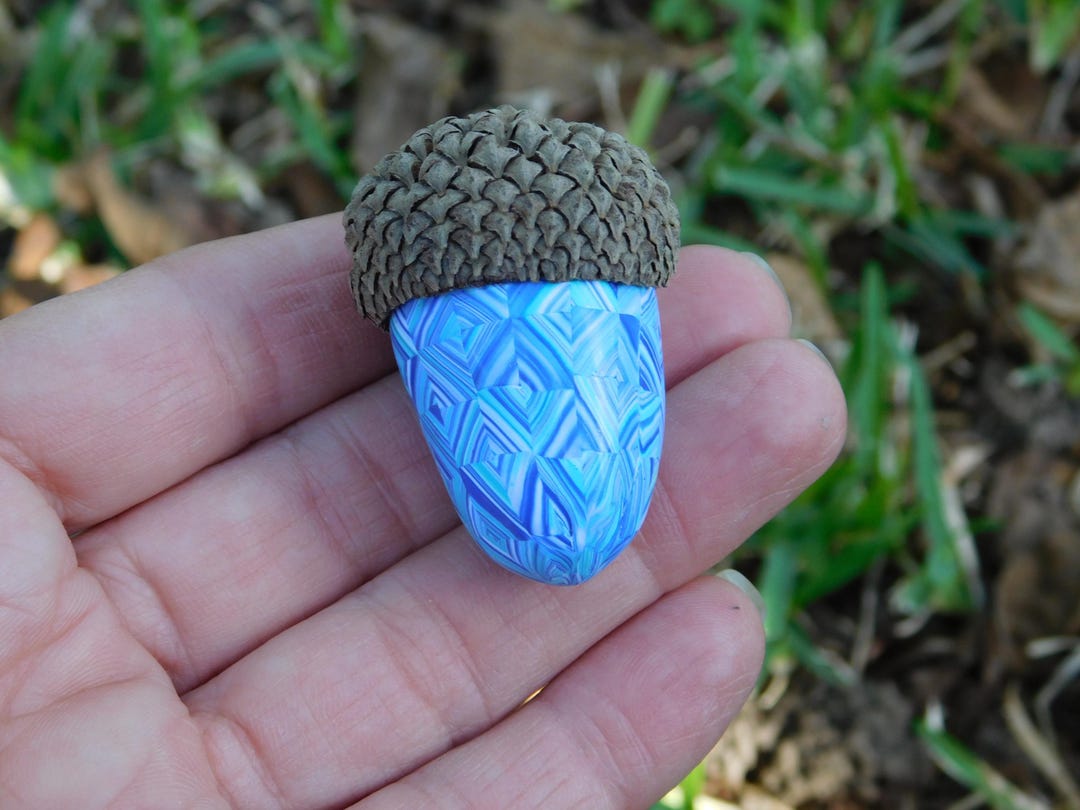 Large Decorative Polymer Clay Acorn, Teal Blue Diamond Pattern - Etsy
