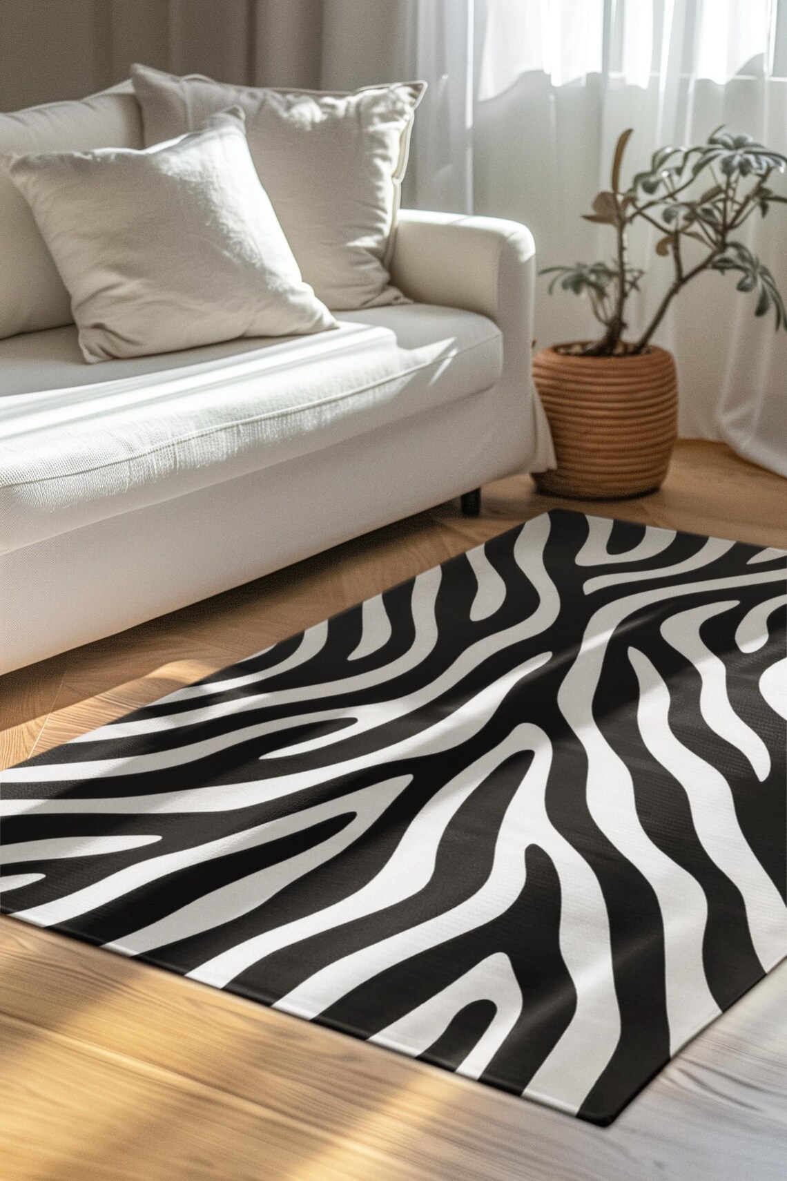Zebra Print Area Rug | Black White Animal Stripe Floor Mat - Etsy