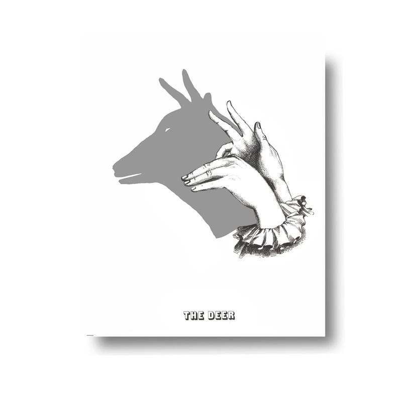 Deer Shadow Puppet Vintage Style Art Print Black and White Gray Nursery ...