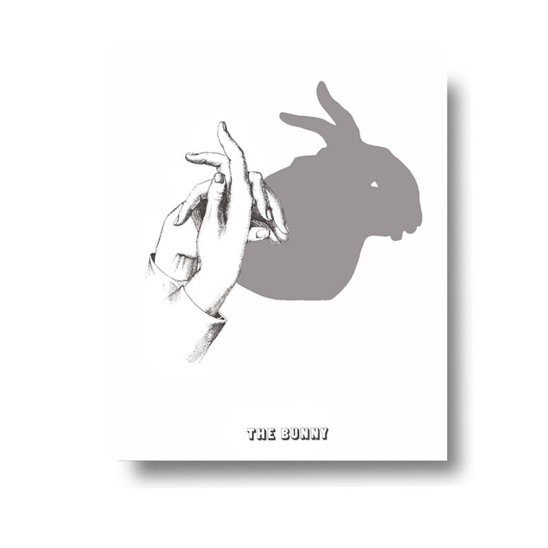Shadow Puppet Rabbit Bunny Hare Vintage Style Art Print Black and White ...