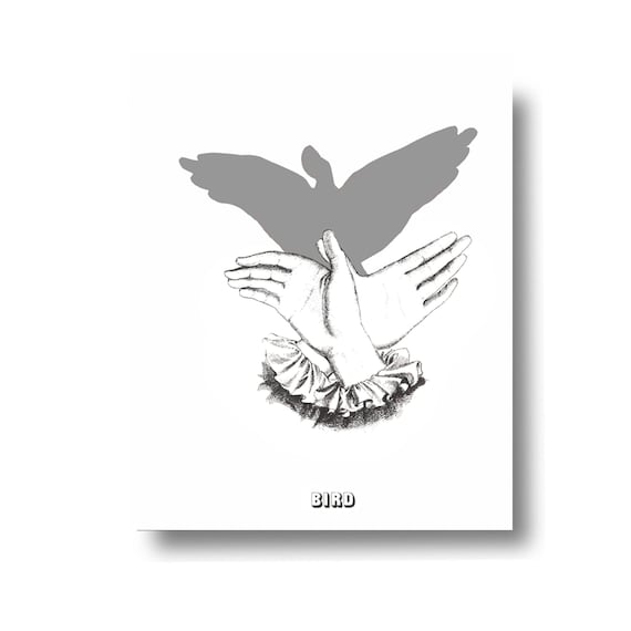 Shadow Puppet Bird Vintage Style Art Print Black and White - Etsy