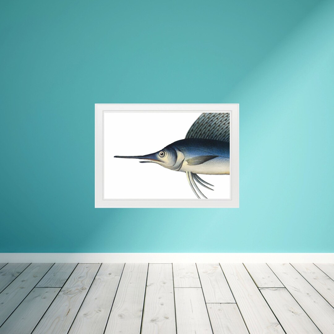 Large Blue Marlin Portrait Nautical Vintage Style Print Beach House ...