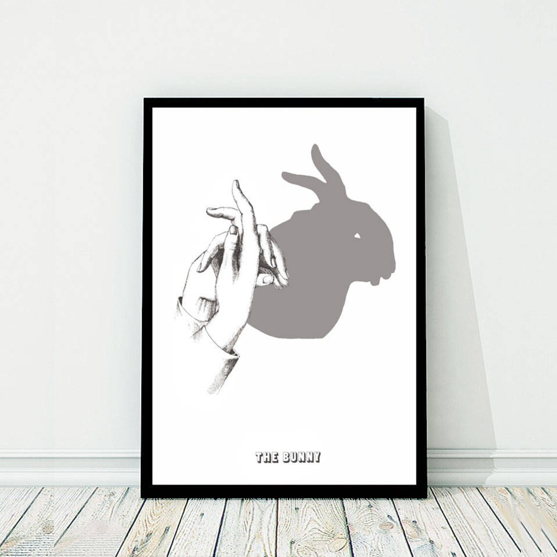 Shadow Puppet Rabbit Bunny Hare Vintage Style Art Print Black and White ...