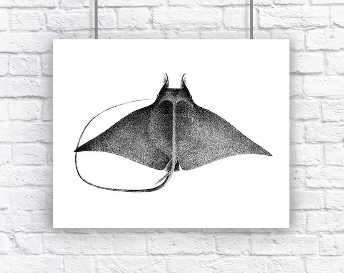 Grande Sting Ray Mantarraya estilo Vintage náutico lámina negro y ...