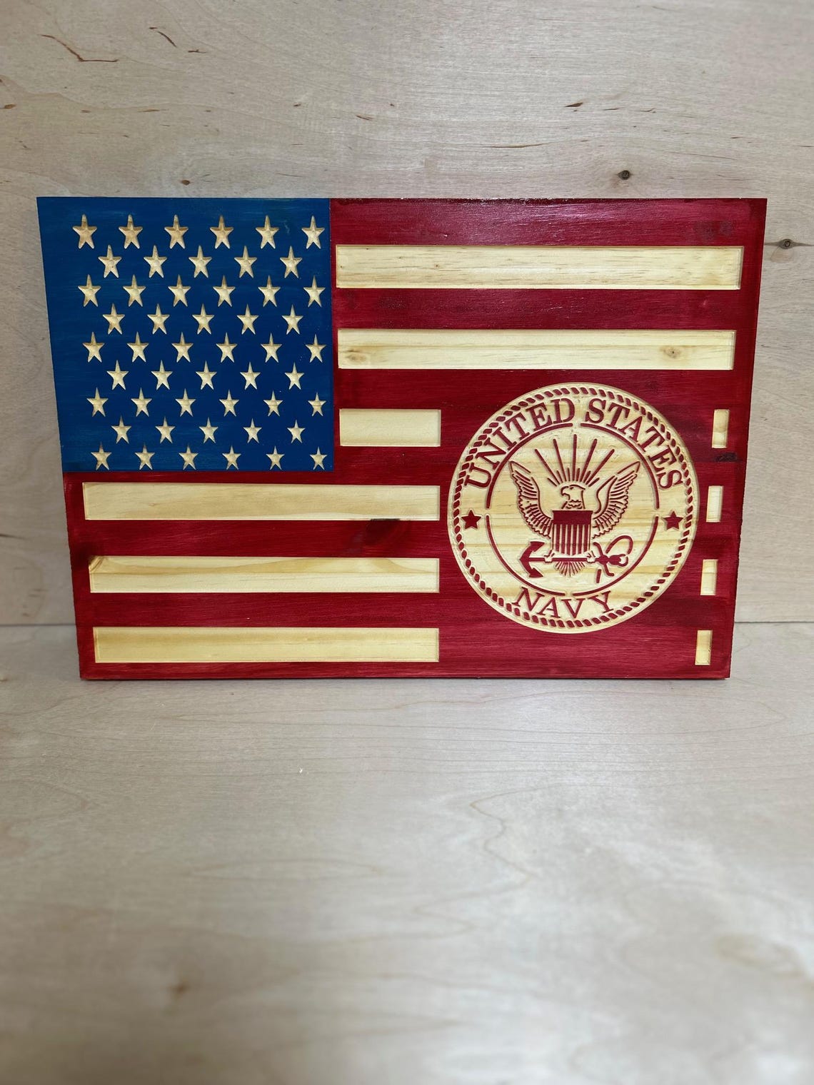 Rustic Hand Painted Wooden American Flag – United States Navy Tribute ...