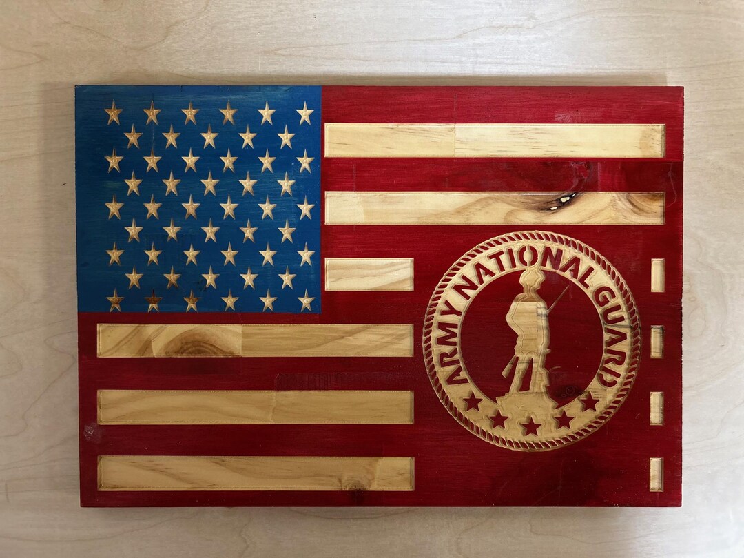 Rustic Hand Painted Wooden American Flag – United States National Guard ...