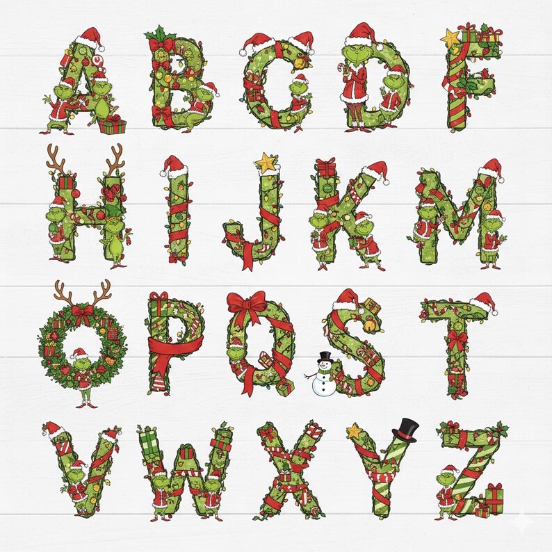 Grinch Christmas Font SVG, Holiday Doodle Alphabet (instant Download ...