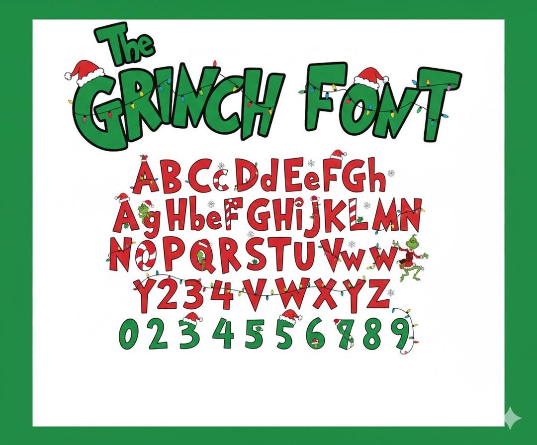 Grinch Alphabet Christmas Font A to Z, Holiday Doodle Letters PNG ...