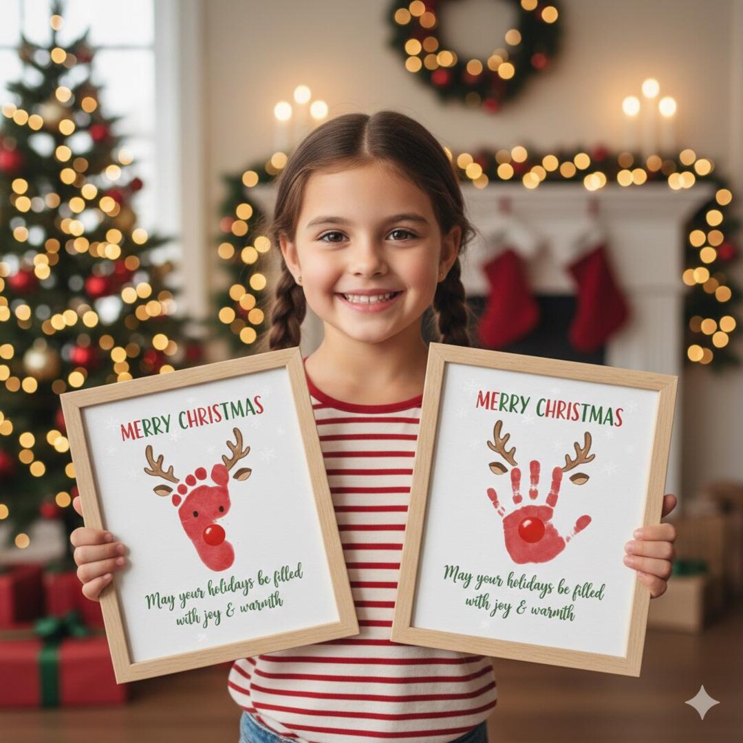 Merry Christmas Handprint & Footprint Art, DIY Holiday Keepsake ...