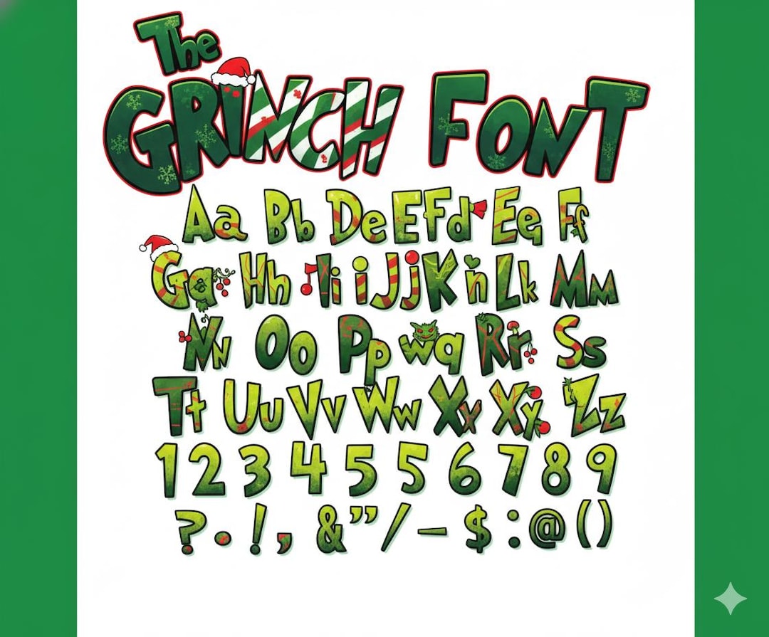 Grinch Alphabet, Grinch Christmas Font SVG, Green Character Font ...