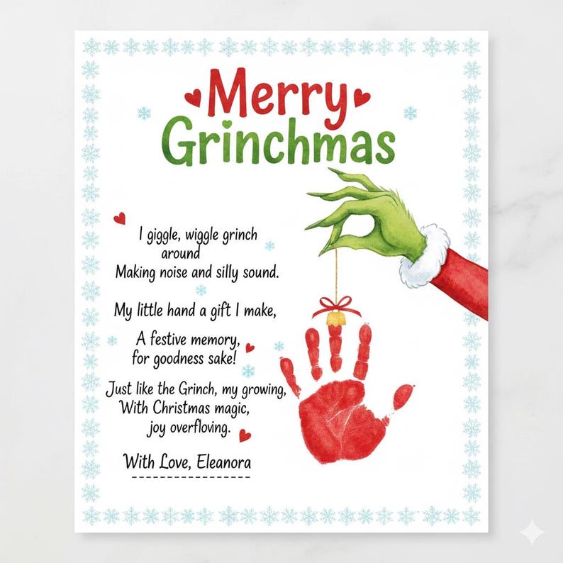 Grinch Christmas Handprint and Footprint Art | Kids DIY Holiday Craft ...