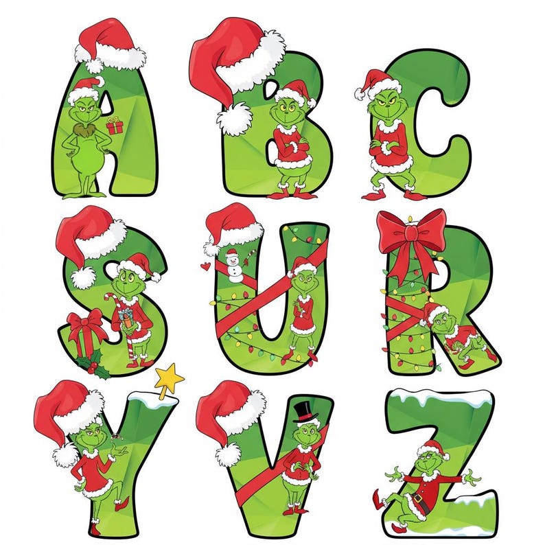 Grinch Christmas Alphabet PNG & SVG | Grinch Alphabet Design for Kids ...