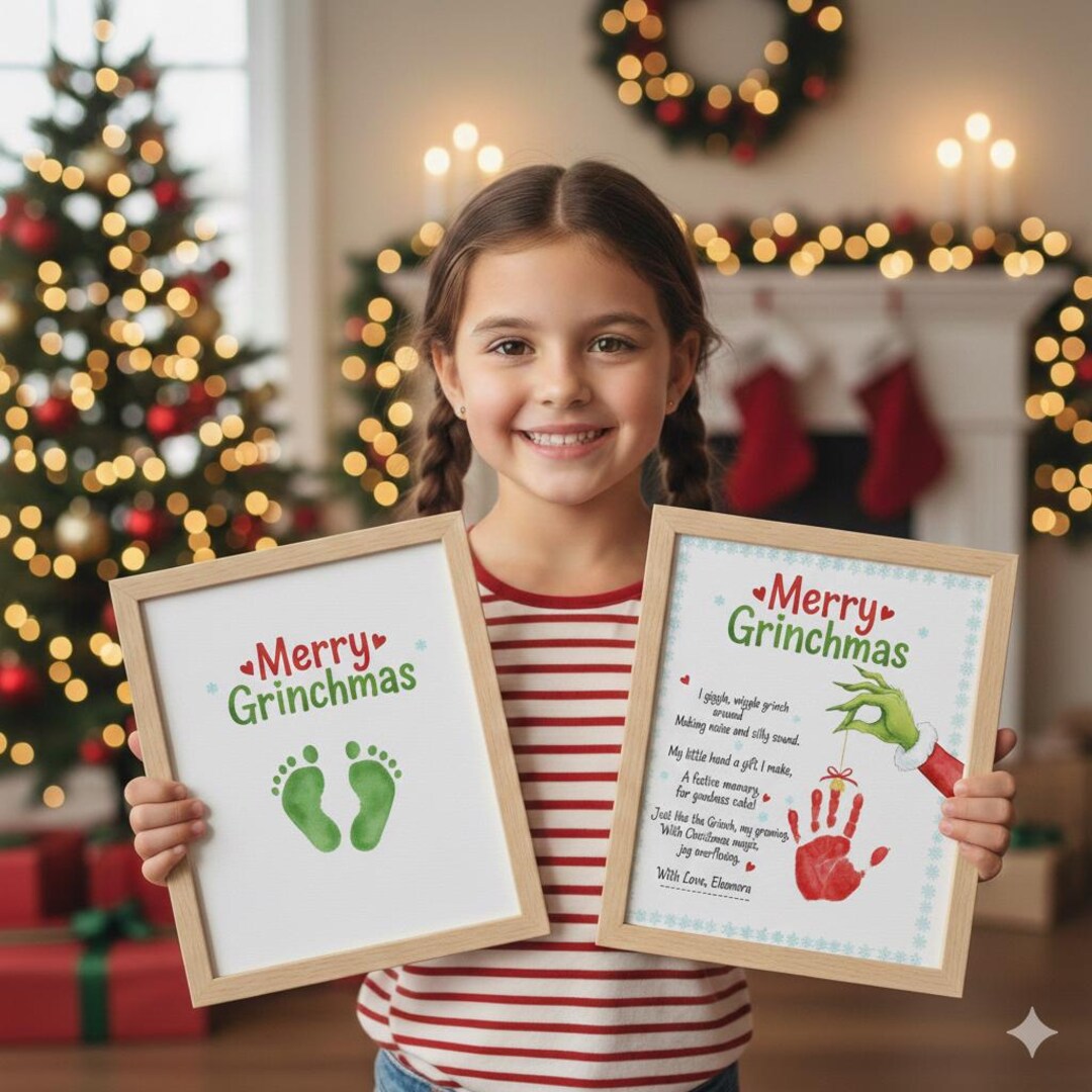 Grinch Christmas Handprint and Footprint Art | Kids DIY Holiday Craft ...