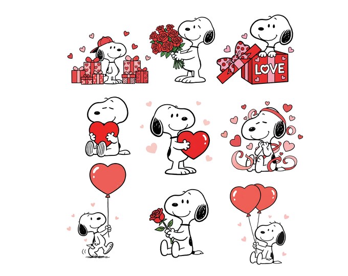Valentine Snoopy PNG Bundle, Peanuts Valentines Clipart, Cartoon Dog ...