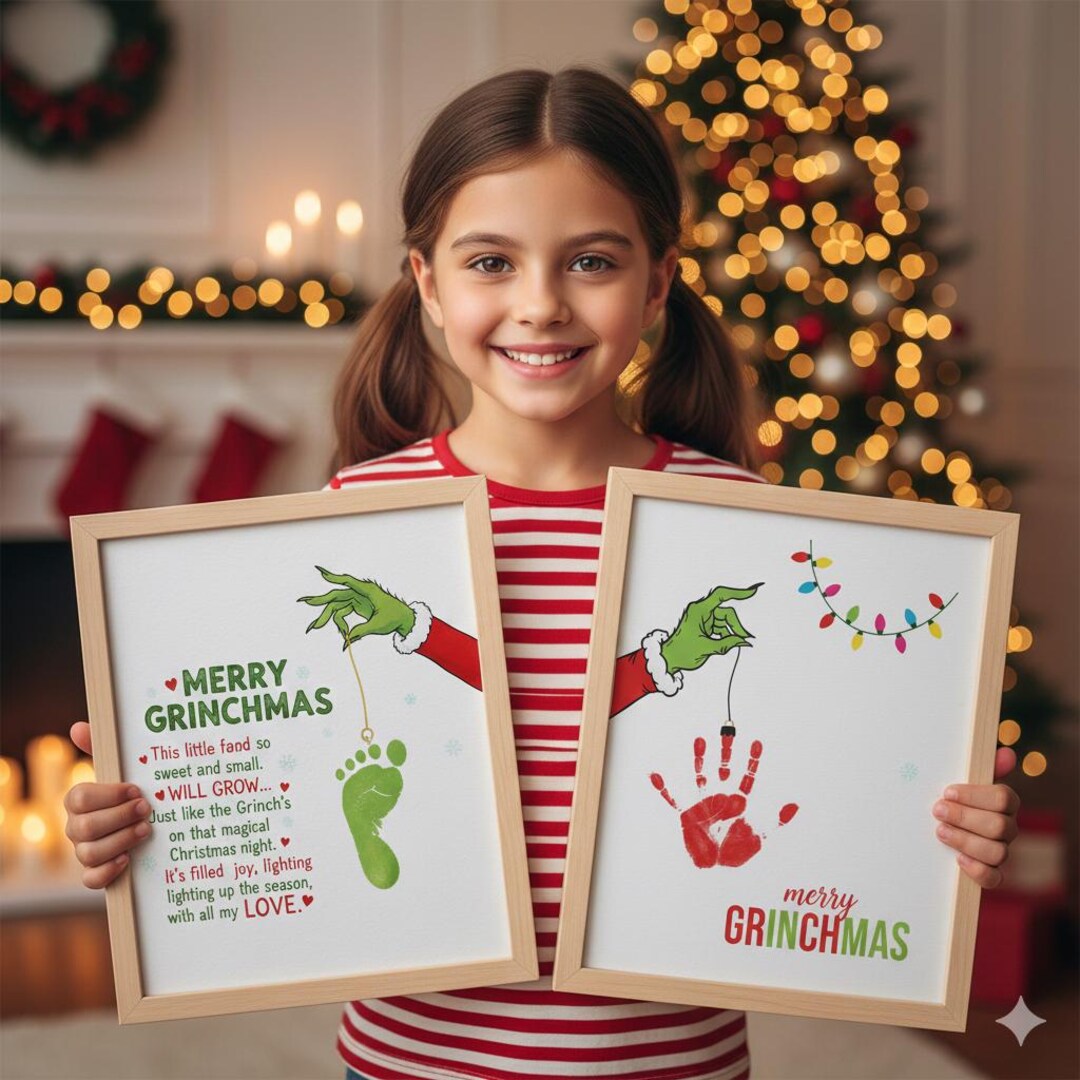 Grinch Christmas Handprint Art, DIY Footprint Craft (digital Download ...