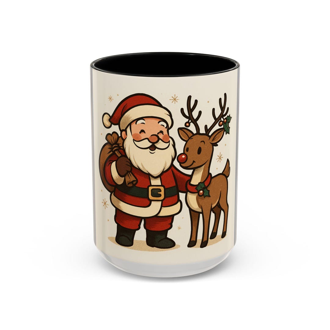 Santa and Reindeer Mug | Christmas Accent Coffee Mug - Etsy