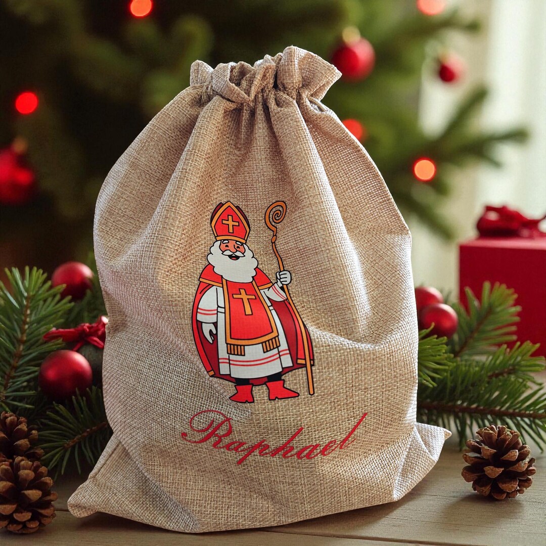 Personalized Santa Sack With Name | 25 X 35 Cm Linen Fabric Bag ...