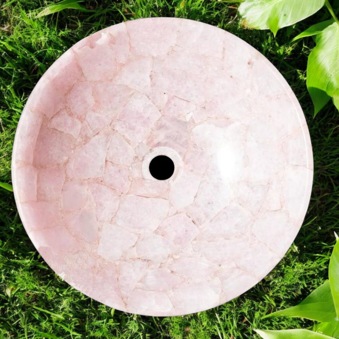 Handmade Rose Quartz Wash Basin, Kitchen Sink, Round Hand Wash Bowl ...