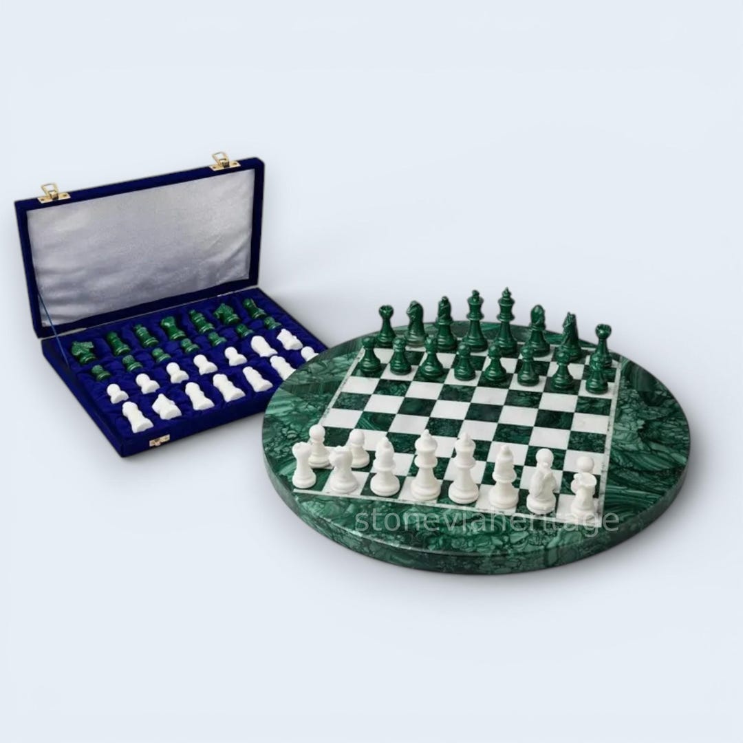 Malachite Chess Set, Round Chess Set, Stone Chess Board, Gift for ...