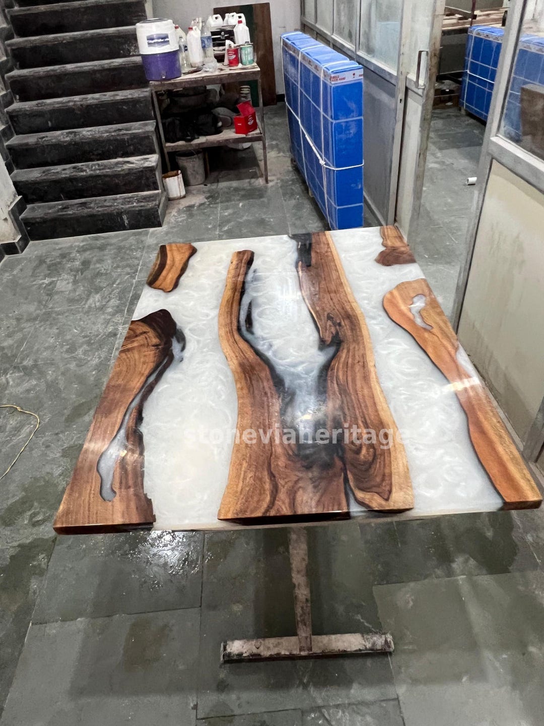 White Epoxy Coffee Table Top Premium Acacia Wood 100% Handmade Resin ...
