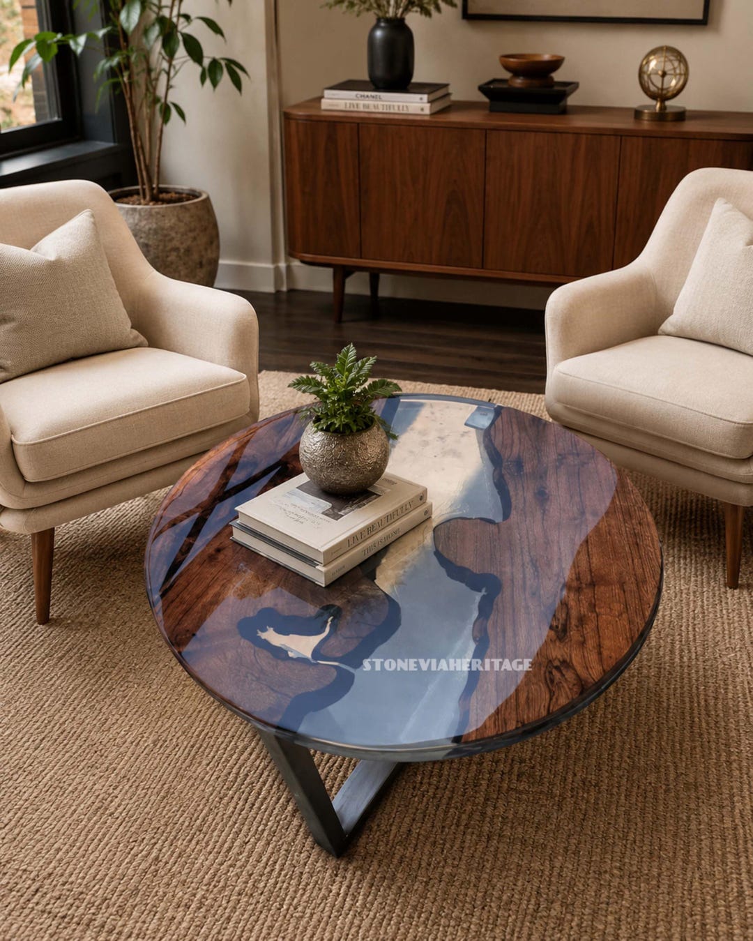 Acacia Wood Epoxy River Coffee Table | Live Edge Round Modern Furniture ...