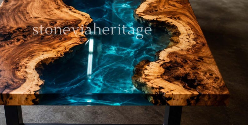 Acacia Wood Epoxy River Dining Table, Live Edge Ocean Decor, Handmade ...