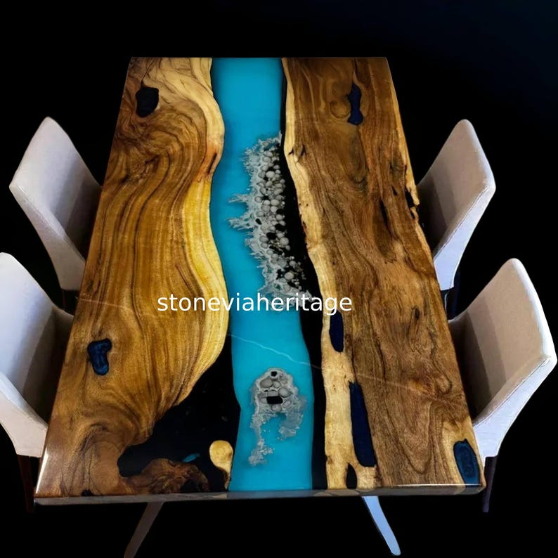 Acacia Wood Epoxy River Dining Table – Custom Handmade Resin Furniture ...