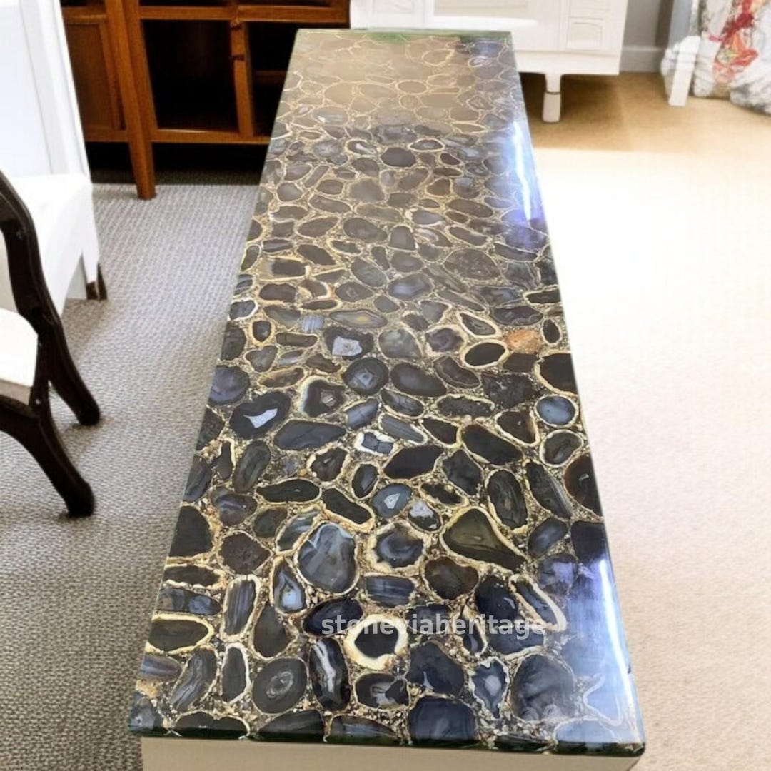 Custom Black Agate Table Top, Handmade Geode Stone Slab - Etsy