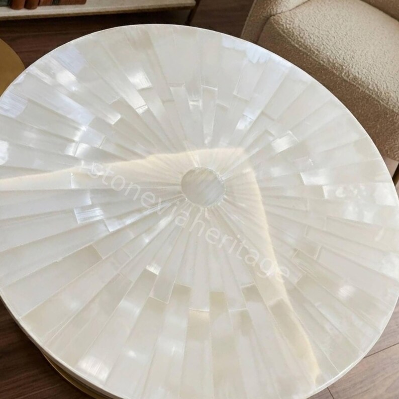 Selenite Sunburst Coffee Table Top – Handmade Natural Stone Luxury ...