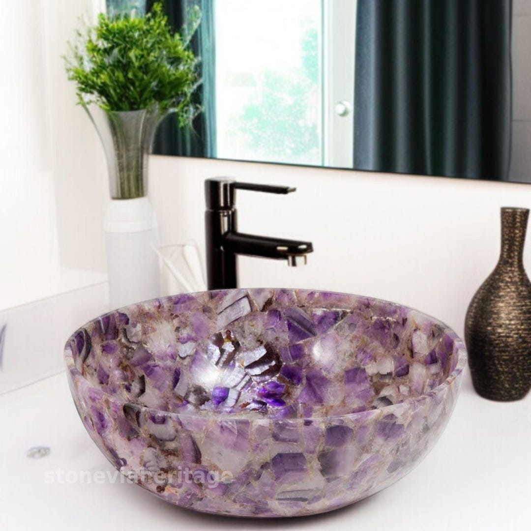 Purple Amethyst Stone Vessel Sink Healing Crystal Gemstone Random Art ...