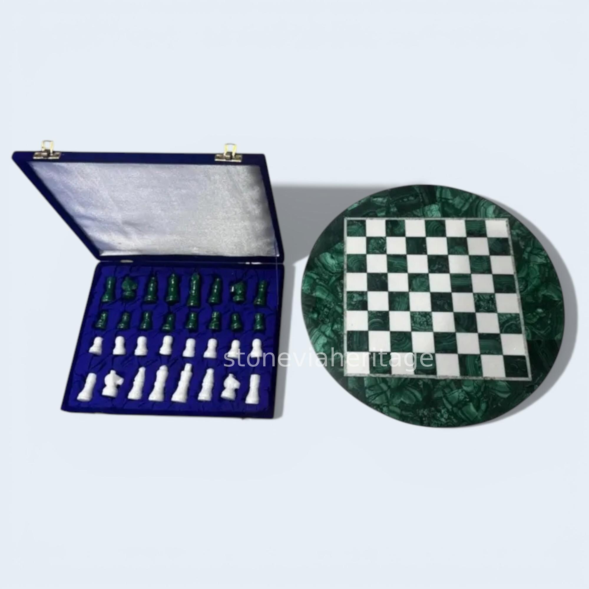 Malachite Chess Set, Round Chess Set, Stone Chess Board, Gift for ...
