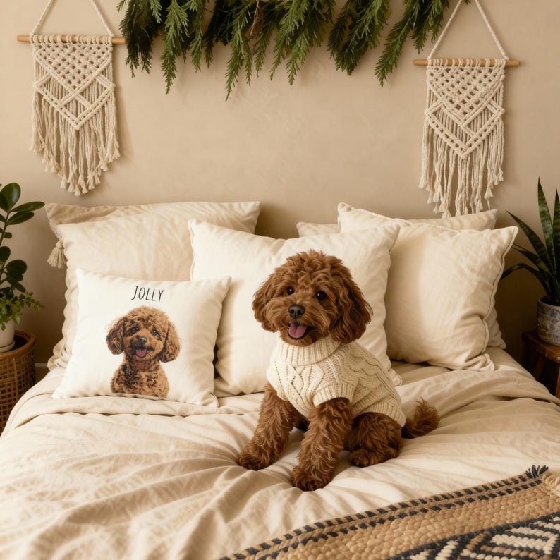 Custom Dog Cushion, Poodle, Personalized Dog Pillow, Dog Photo, Dog ...