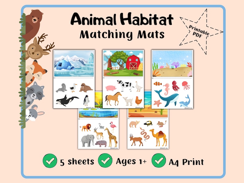 Animal Habitat Matching Game | Preschool Learning Activity (PDF) - Etsy