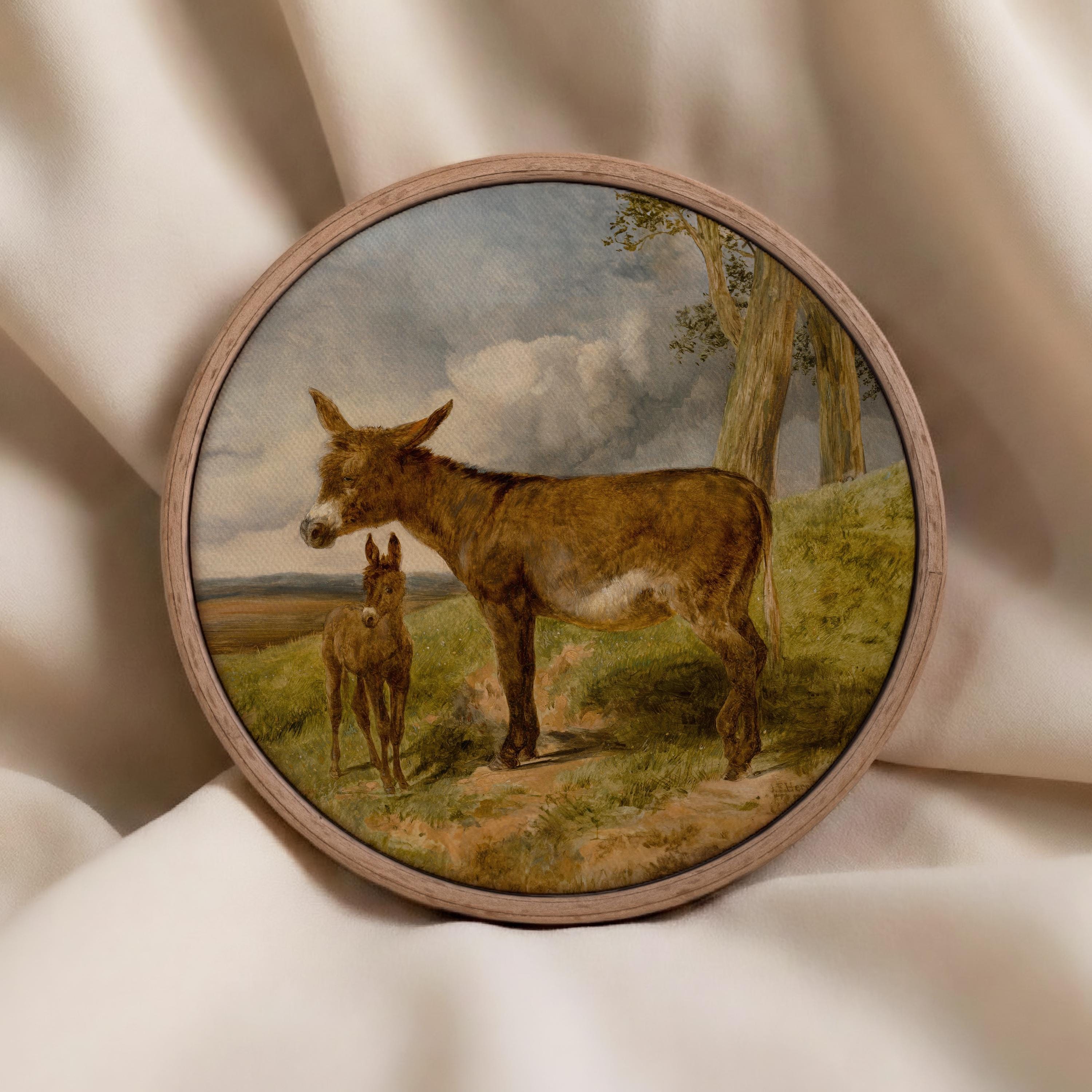 Vintage Donkey Art Print - Charming Donkey and Foal Illustration - Antique Style Animal Wall Decor