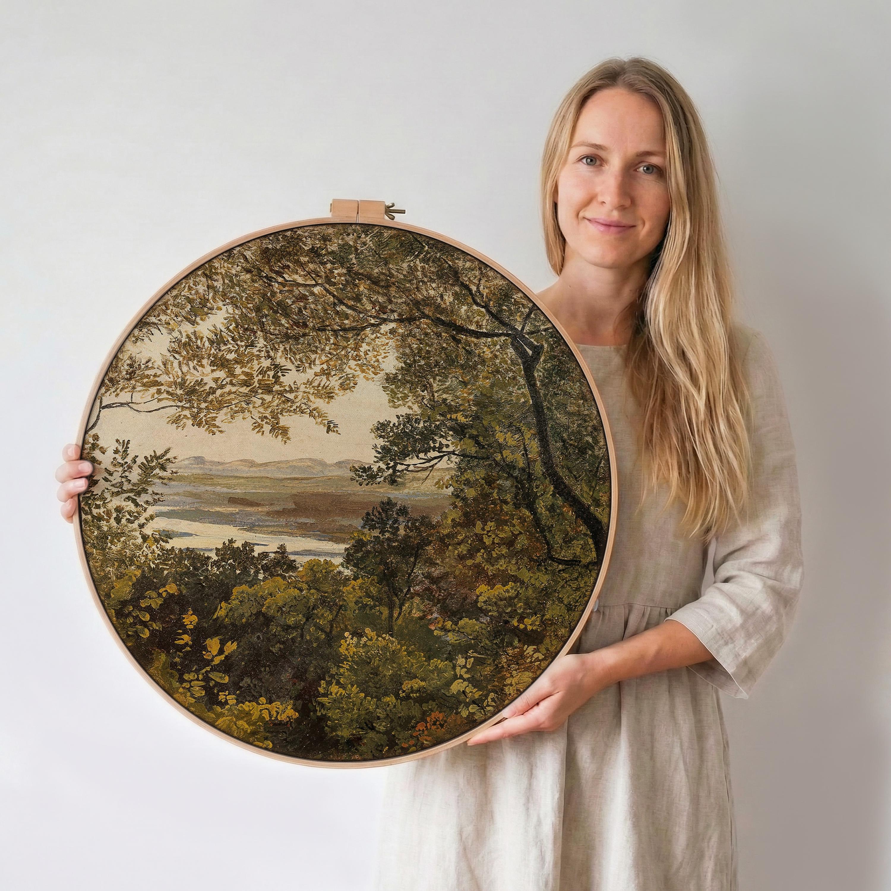 Evergreen Forest Wall Art, Tranquil Misty Woodland Vintage Oil Painting Style Evergreen Forest Wall Art, Tranquil Misty Woodland Vintage Oil Painting Style