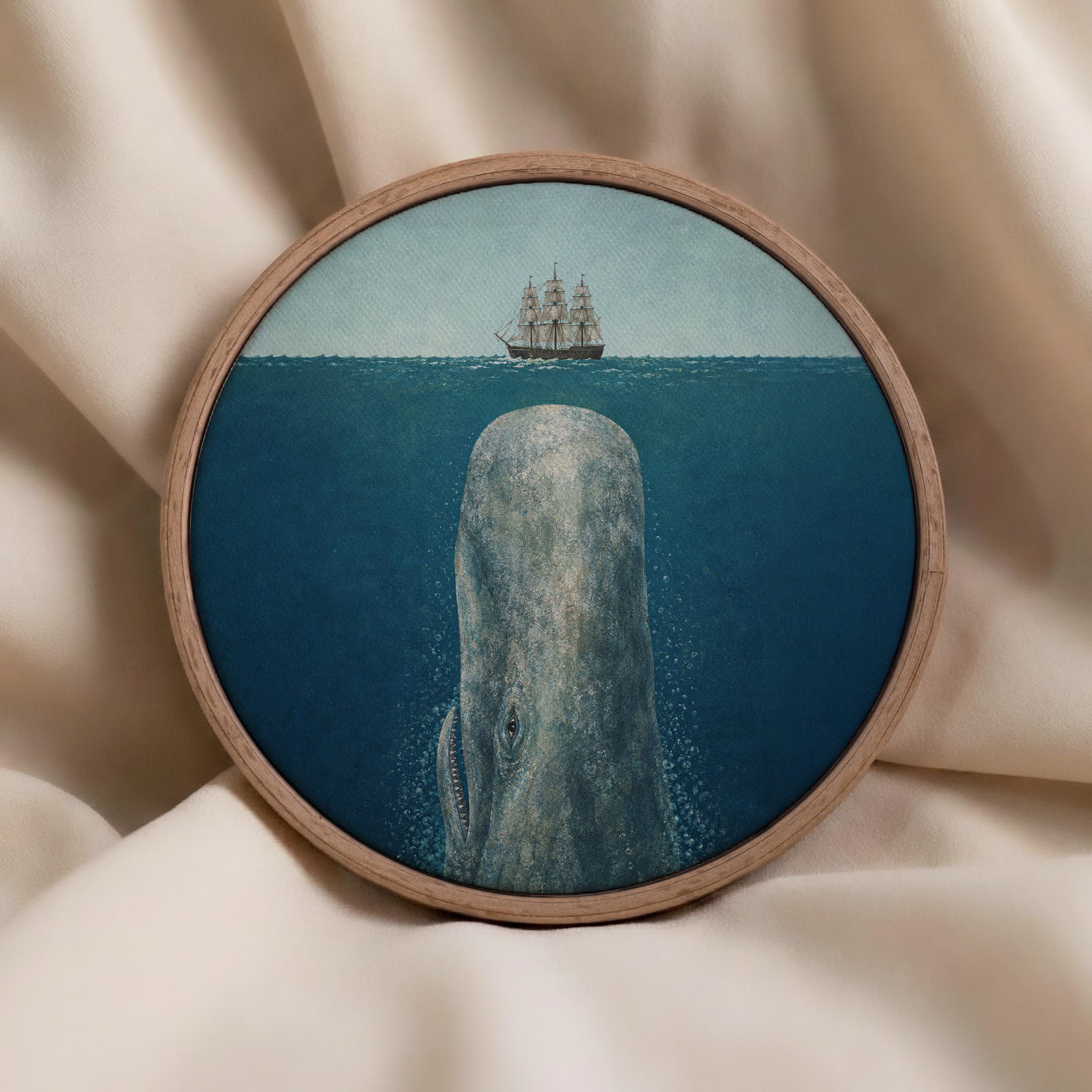 Funny Whale Round Canvas Wall Art, Framed Quirky Ocean Print, Whale Under Ship Art, Nautical Humor Decor, Weird Sea Animal Gift Funny Whale Round Canvas Wall Art, Framed Quirky Ocean Print, Whale Under Ship Art, Nautical Humor Decor, Weird Sea Animal Gift