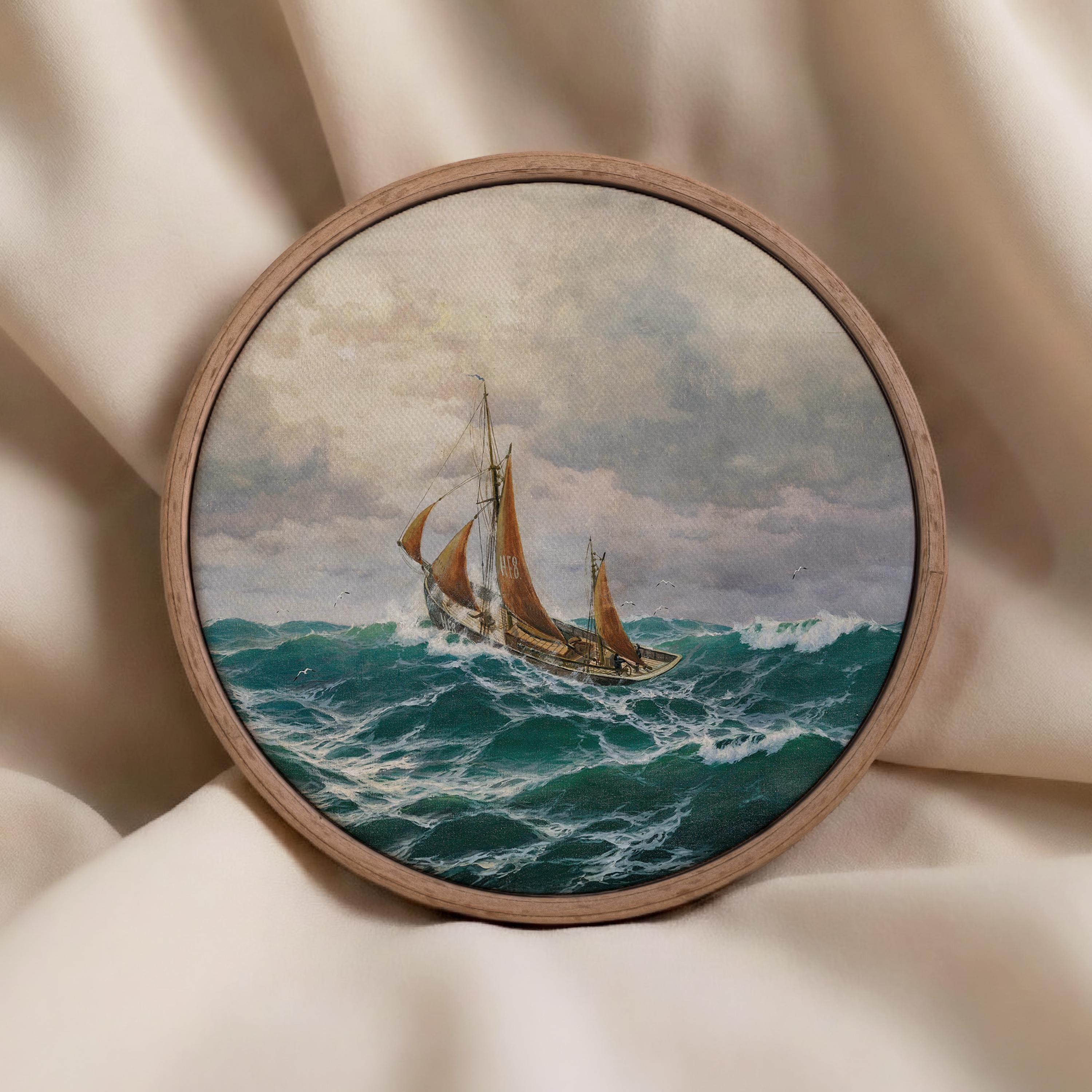 Vintage Sailing Ship Art Print | Stormy Sea Nautical Canvas Vintage Sailing Ship Art Print | Stormy Sea Nautical Canvas