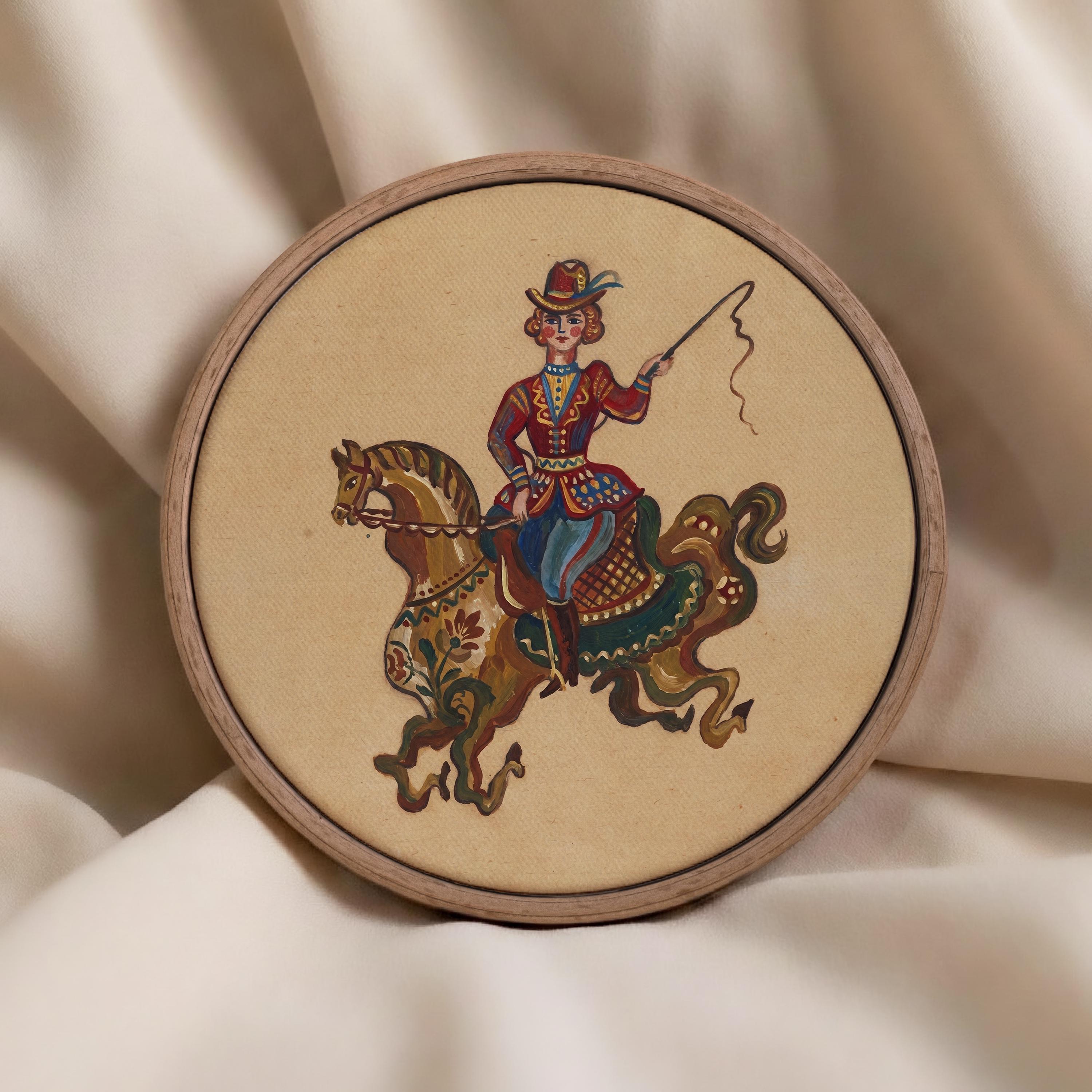 Circus Rider Wall Art · Vintage Equestrian Folk Art · Maximalist Horse Decor · Whimsical Circus Gift