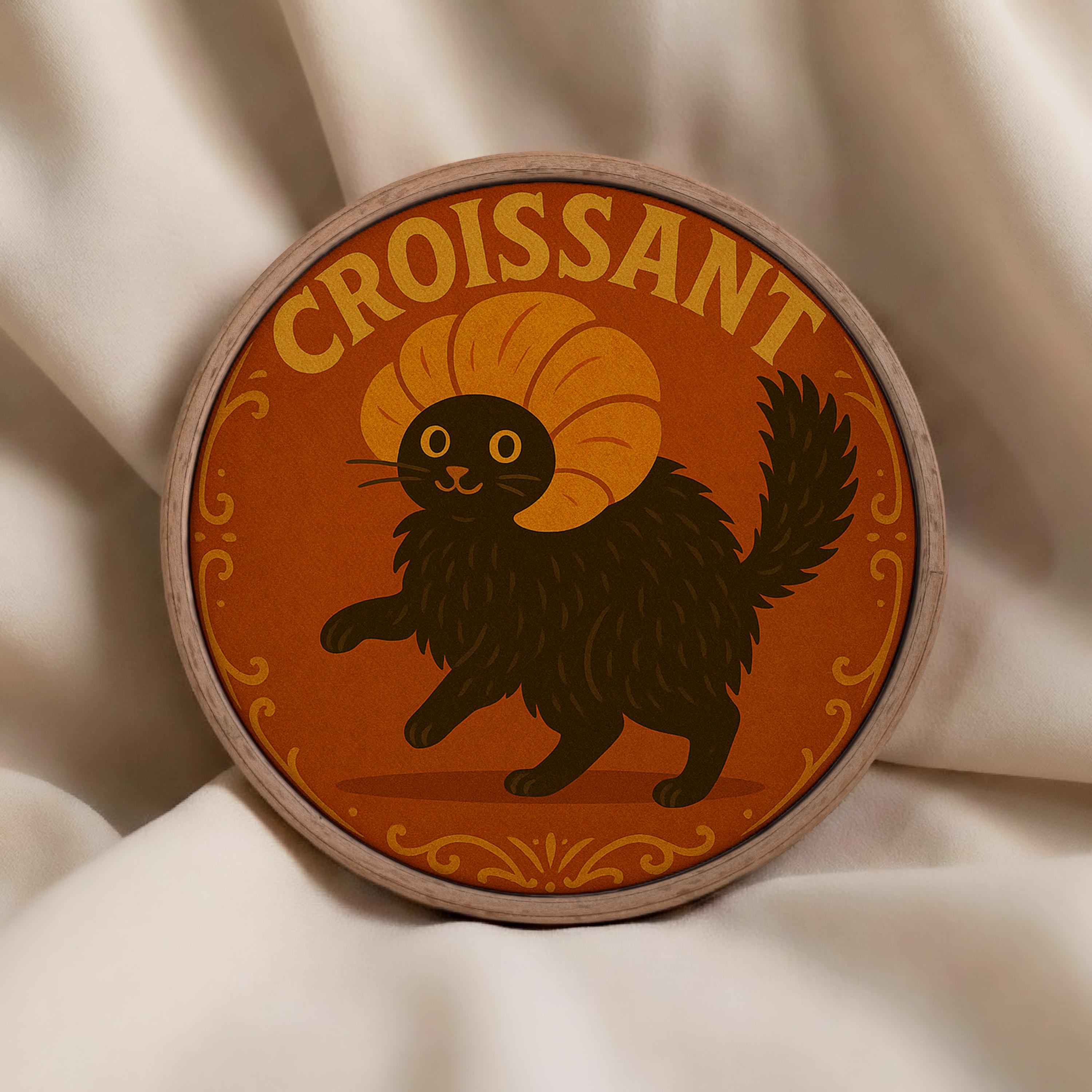 Black Cat Croissant Wall Art, Retro Cafe Kitchen Decor, Funny Pastry Cat Sign Black Cat Croissant Wall Art, Retro Cafe Kitchen Decor, Funny Pastry Cat Sign