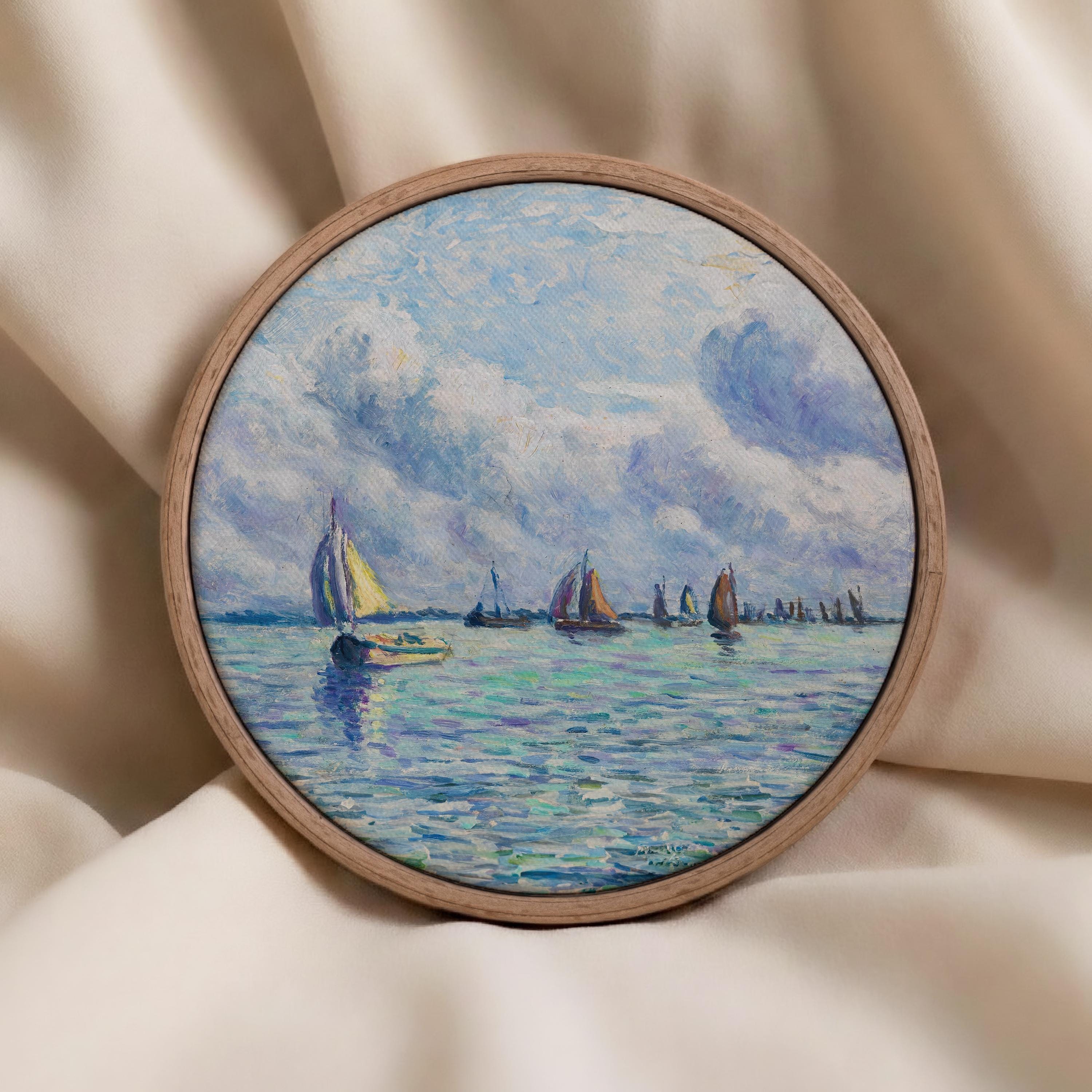 Vintage Seascape Art Print - Colorful Sailboats on Calm Waters - Antique Style Nautical Wall Decor Vintage Seascape Art Print - Colorful Sailboats on Calm Waters - Antique Style Nautical Wall Decor