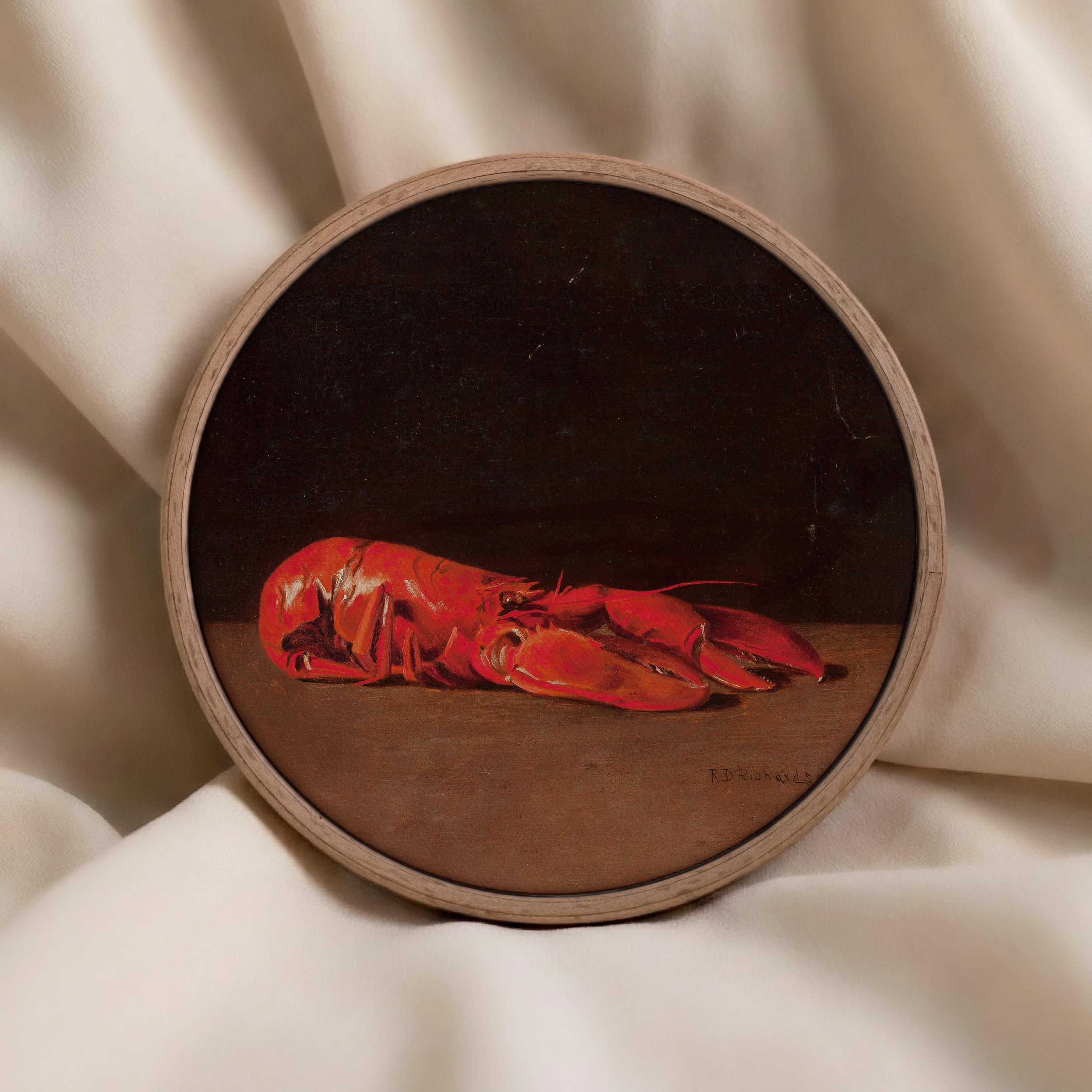 Vintage Lobster Still Life Art Print - Round Beechwood Canvas