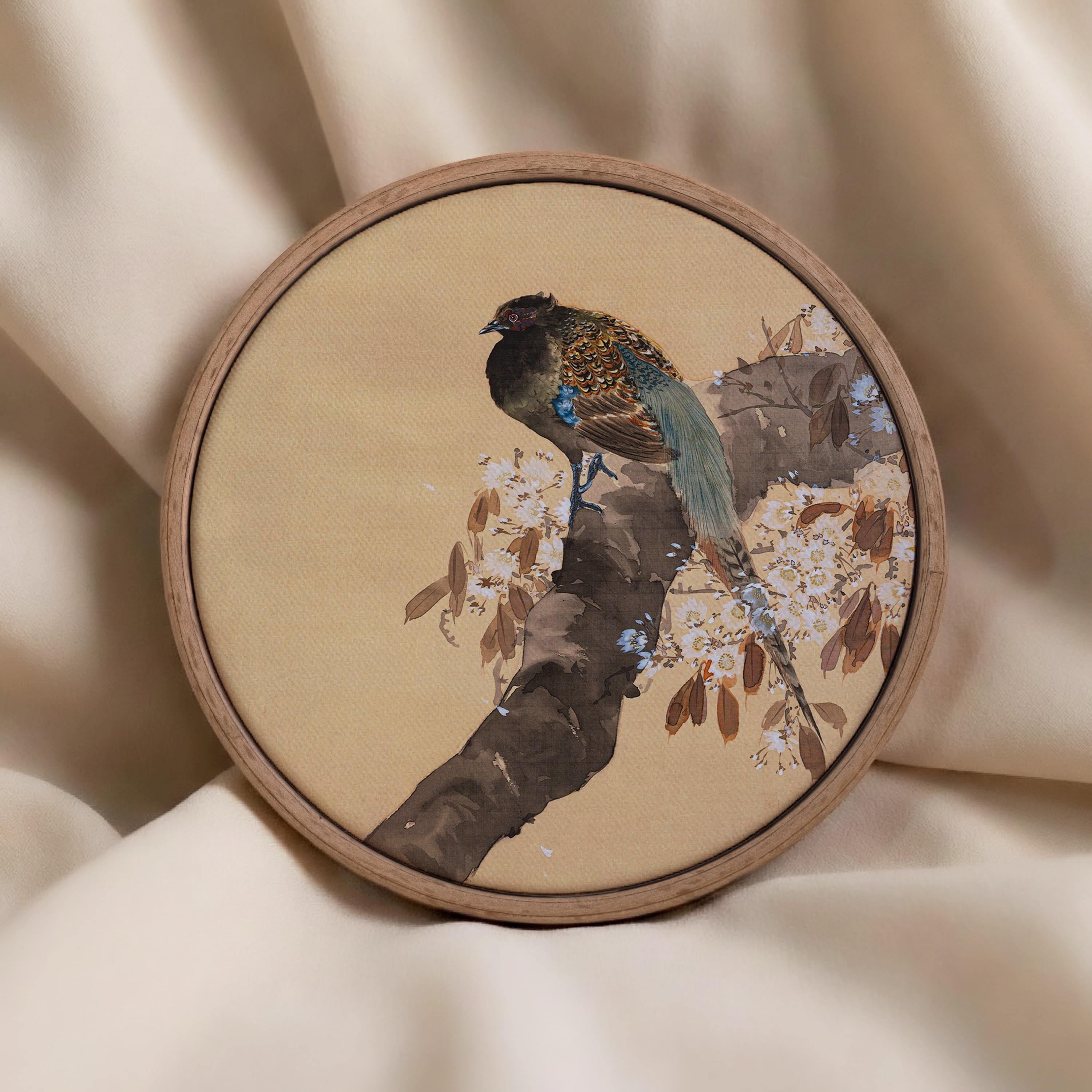 Pheasant Blossom Wall Art · Japanese Bird Painting · Japandi Botanical Decor · Bird Lover Nature Gift