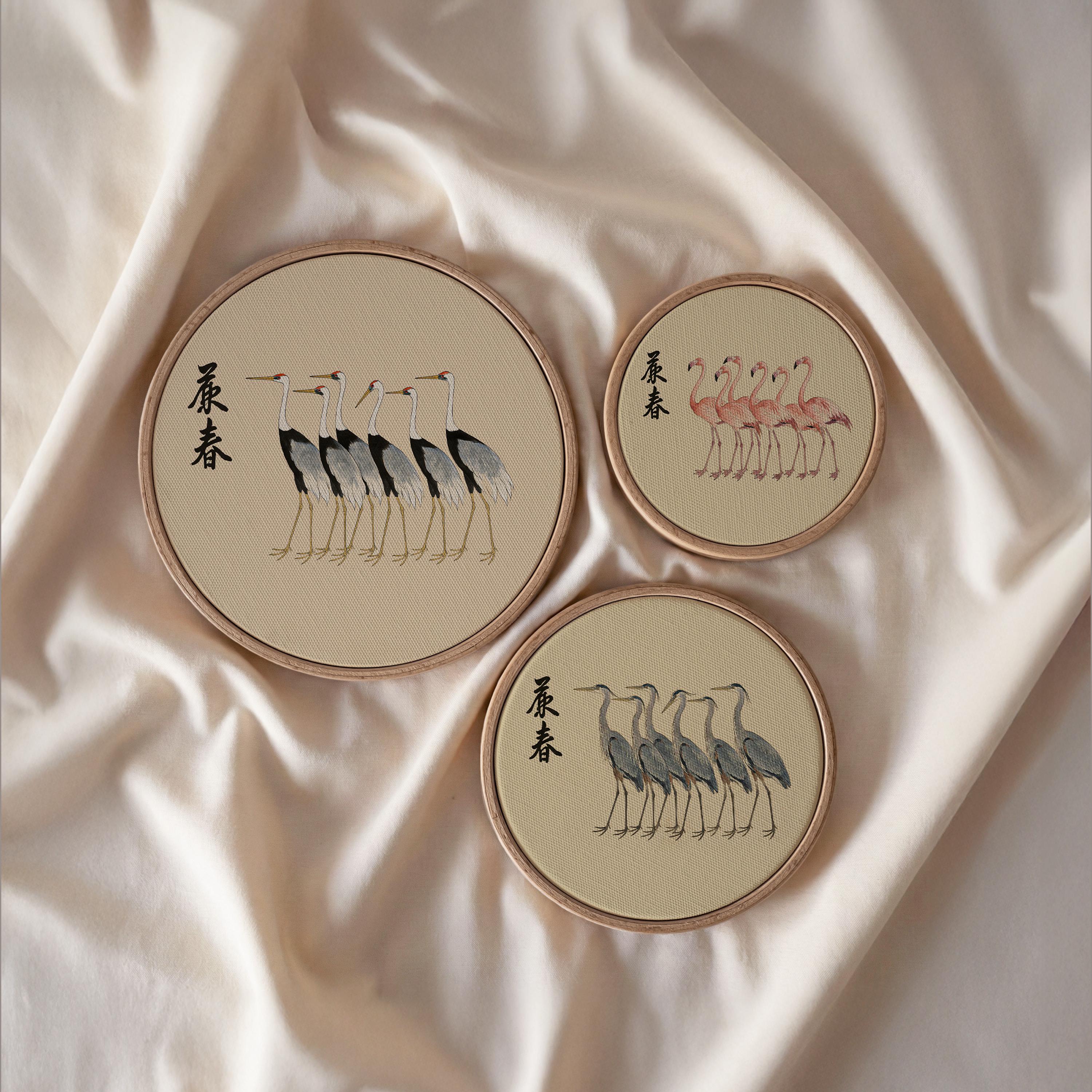 Ogata Korin Crane Painting Set of 3 – Vintage Japanese Art Framed Ogata Korin Crane Painting Set of 3 – Vintage Japanese Art Framed