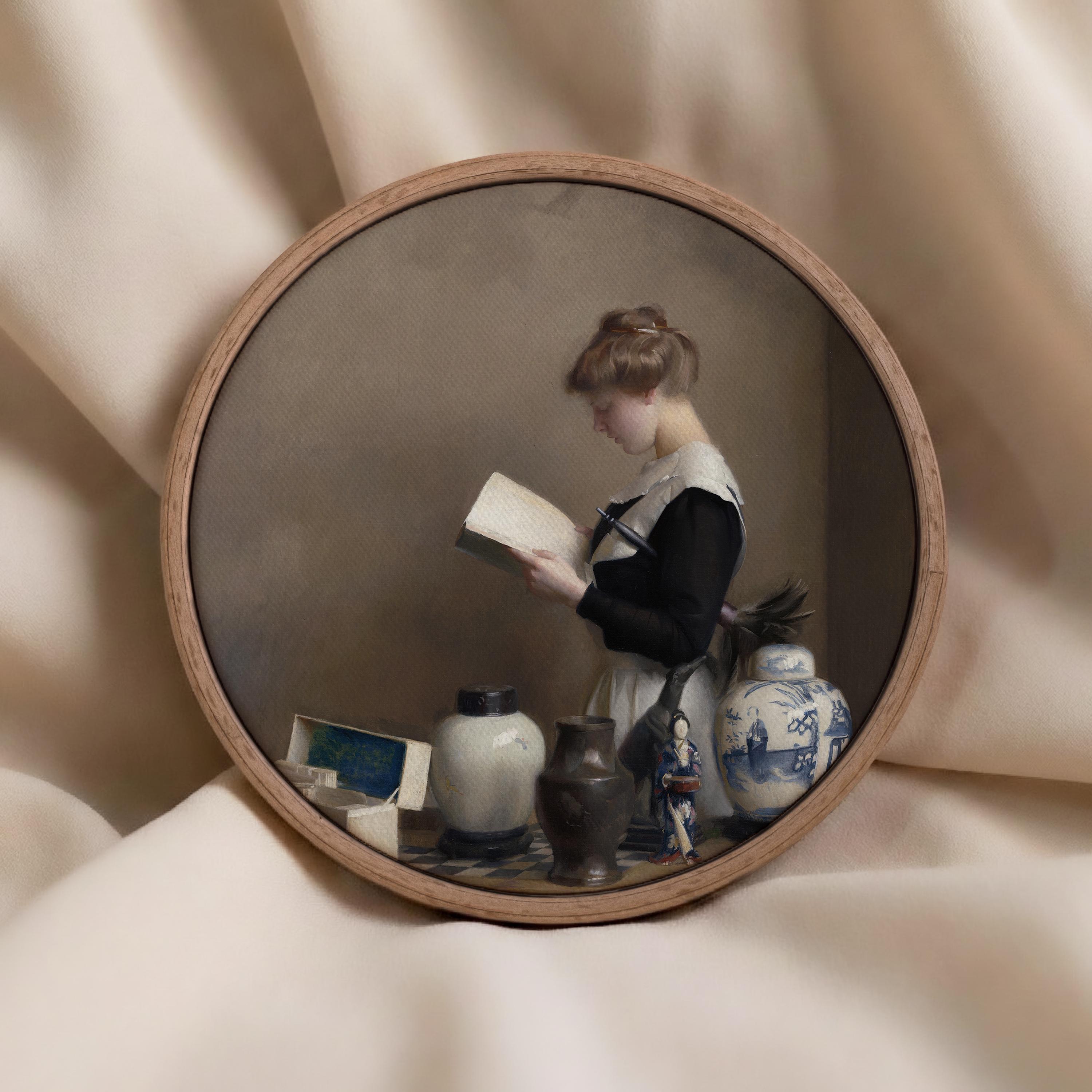 Vintage Woman Reading Painting Print, Classic Dutch Interior Art, Moody Neutral Wall Decor Vintage Woman Reading Painting Print, Classic Dutch Interior Art, Moody Neutral Wall Decor