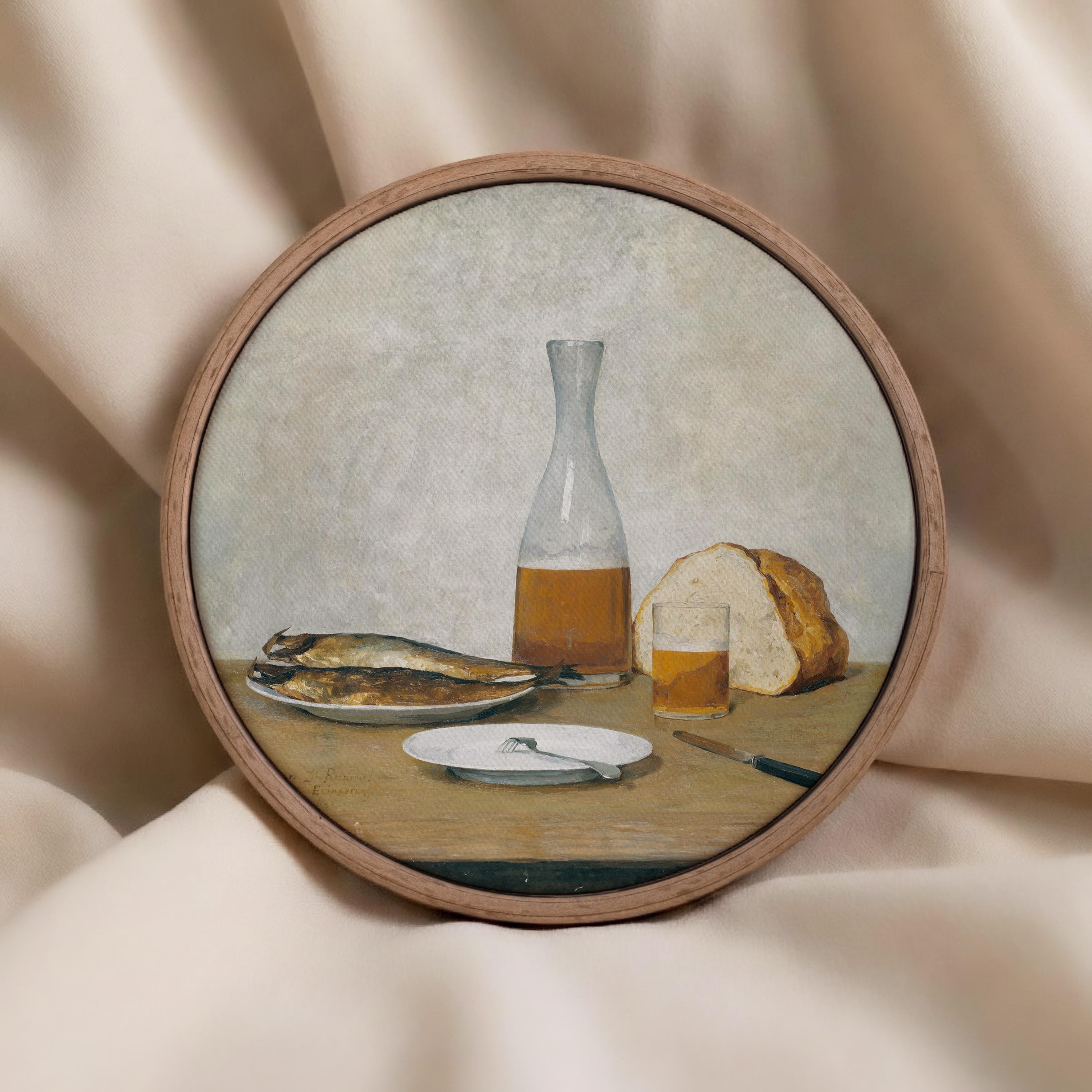 Round Canvas Still Life Print | Beechwood Frame, Kitchen Art